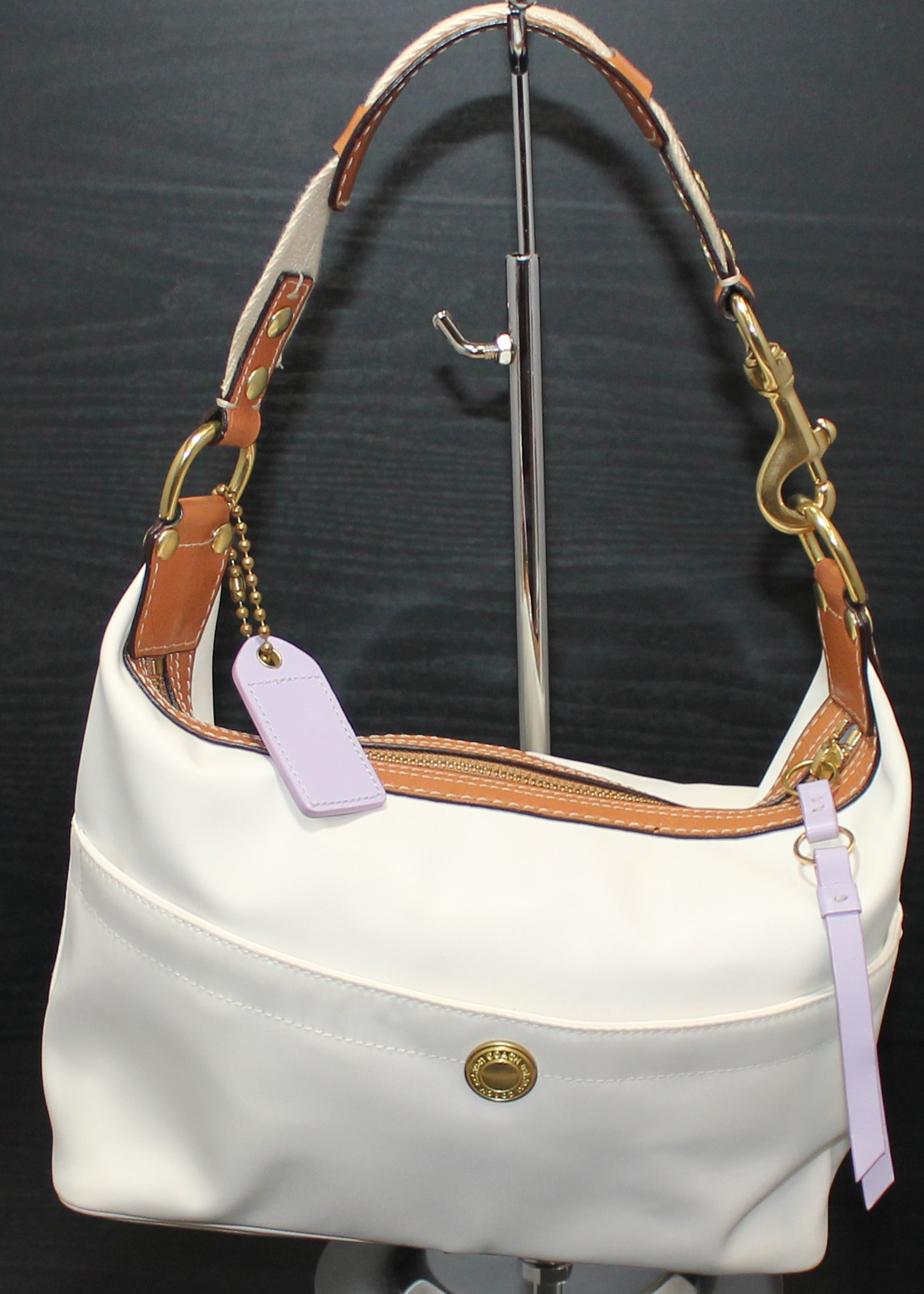 Coach Purse: F10798 White Canvas Shoulder Bag