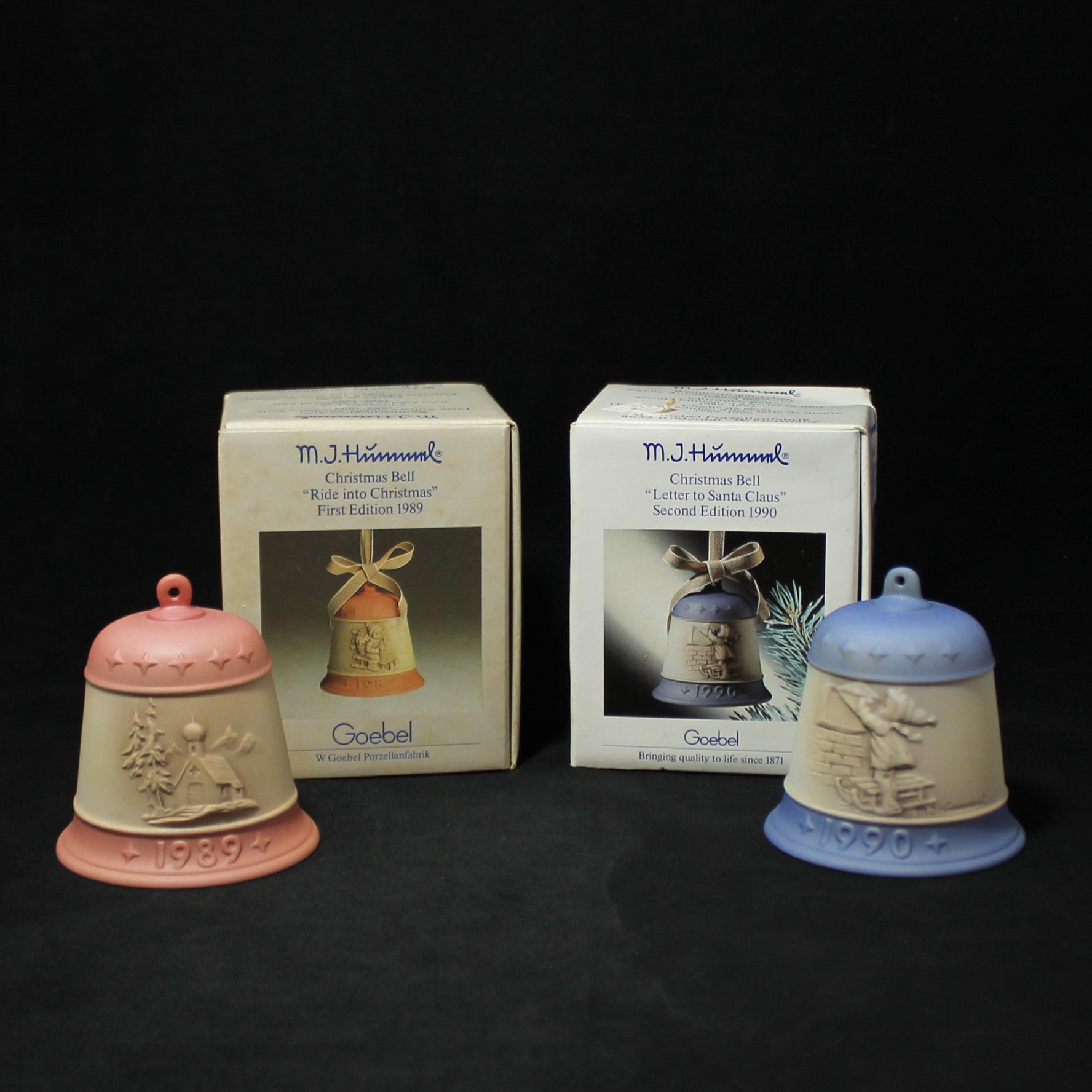 M.J. Hummel Lot of 2 Christmas Bells in Box 1989 and 1990 Ornaments 24
