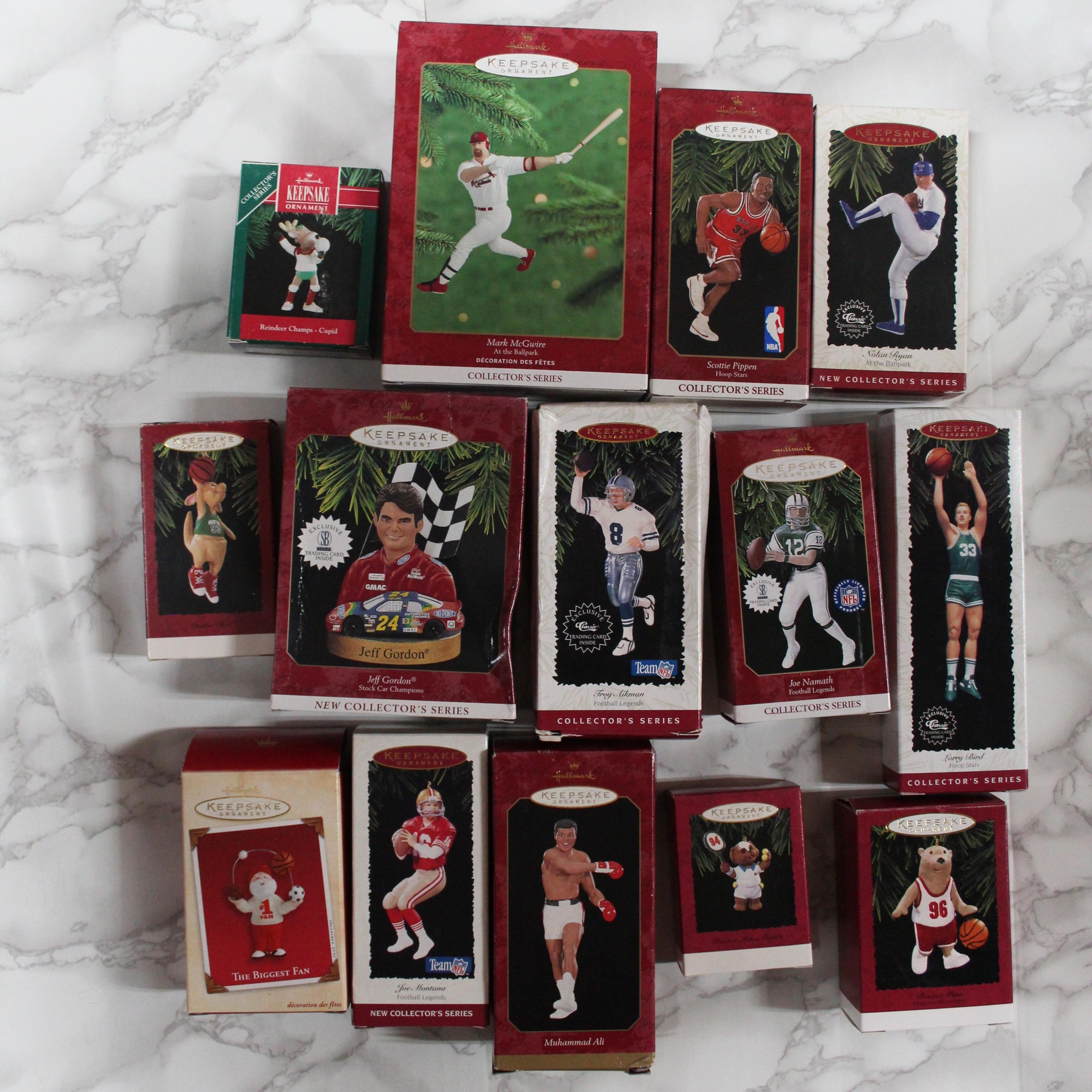 Lot of 14 Hallmark Ornaments - Sports Themed, NBA, MLB, Baseball, Socc